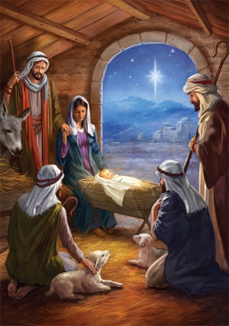 Shepherds Inside Stable & Family Cards - LoveChristianBooks.com